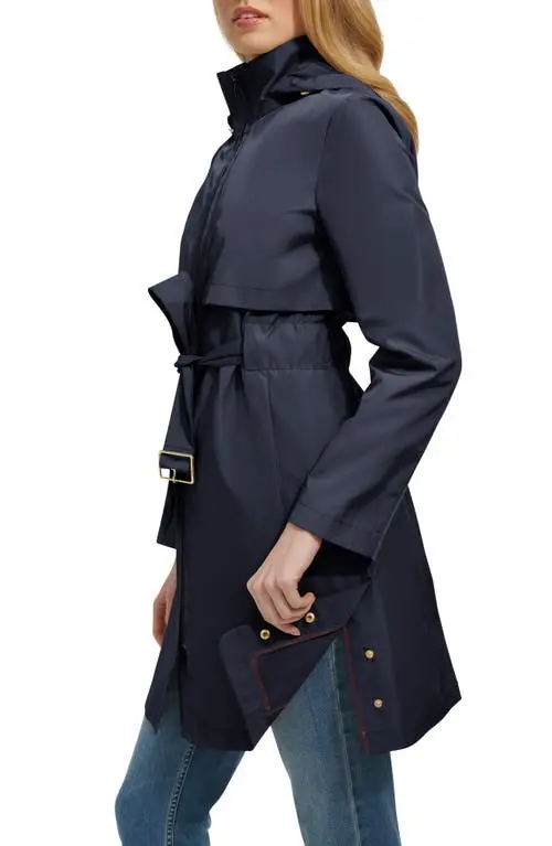 Cole Haan Belted Packable Hooded Rain Jacket - Indigo