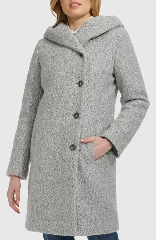Cole Haan Pressed Bouclé Shawl Hood Coat - Light Grey