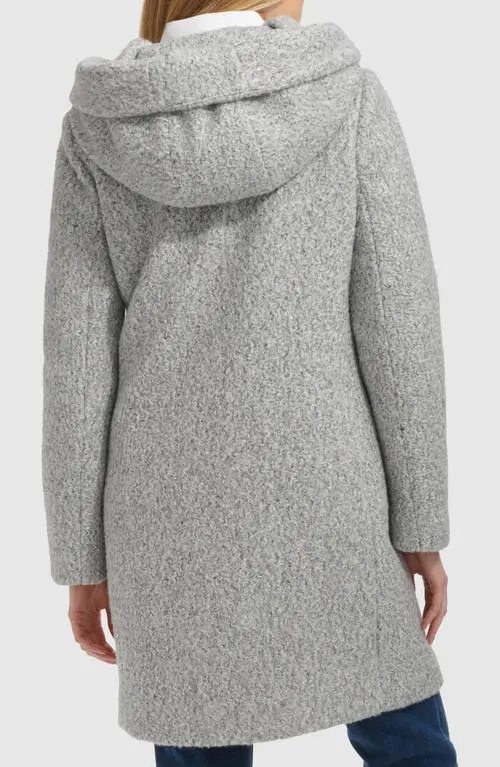Cole Haan Pressed Bouclé Shawl Hood Coat - Light Grey