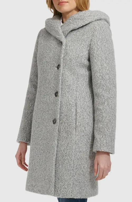 Cole Haan Pressed Bouclé Shawl Hood Coat - Light Grey