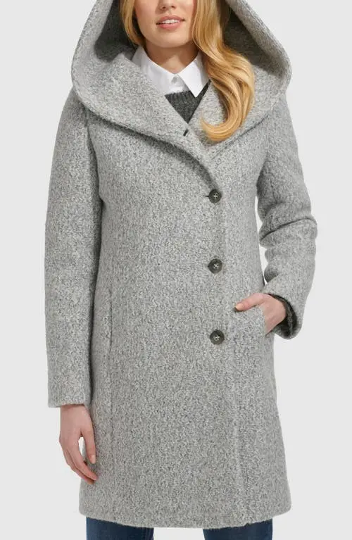 Cole Haan Pressed Bouclé Shawl Hood Coat - Light Grey