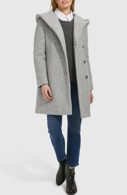 Cole Haan Pressed Bouclé Shawl Hood Coat - Light Grey