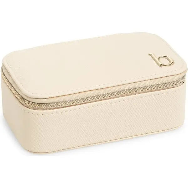 Nordstrom Initial Rectangular Jewelry Box - B- Cream- Gold