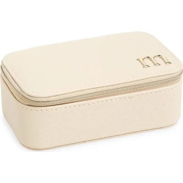 Nordstrom Initial Rectangular Jewelry Box - M- Cream- Gold