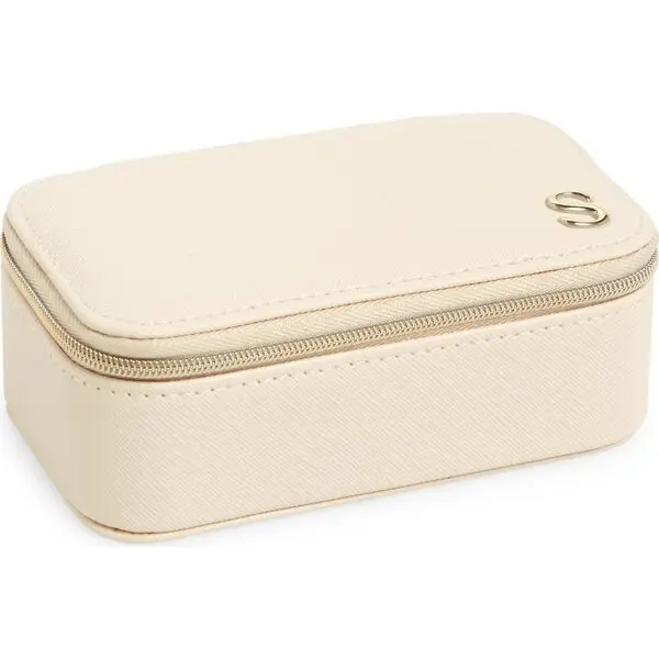 Nordstrom Initial Rectangular Jewelry Box - S- Cream- Gold