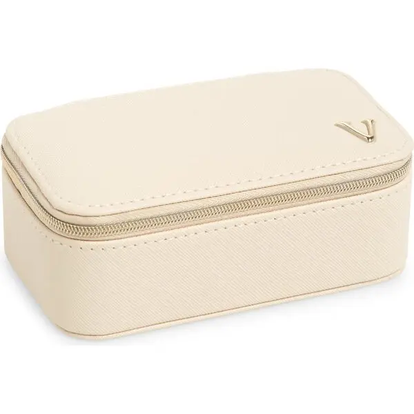 Nordstrom Initial Rectangular Jewelry Box - V- Cream- Gold