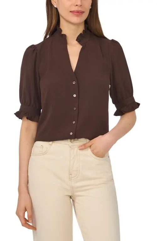 CECE DUPRAZ V-neck Button-up Shirt - Coffee Bean