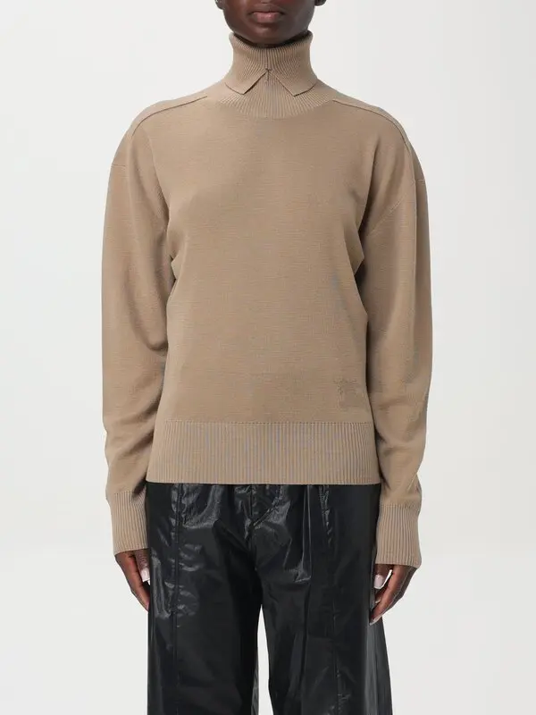 Burberry Ribbed Turtleneck Fine Knit Sweater - Beige