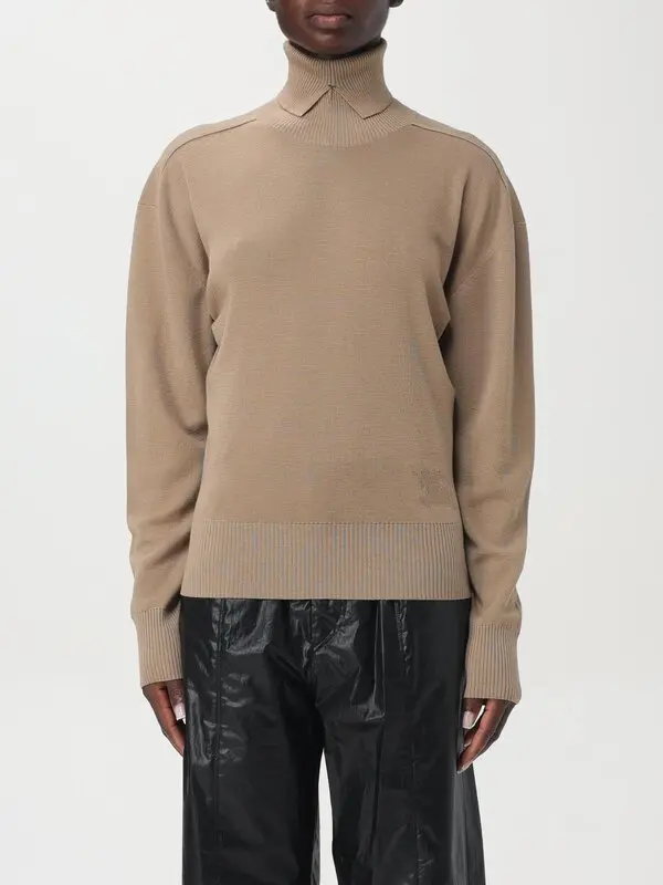 Burberry Ribbed Turtleneck Fine Knit Sweater - Beige