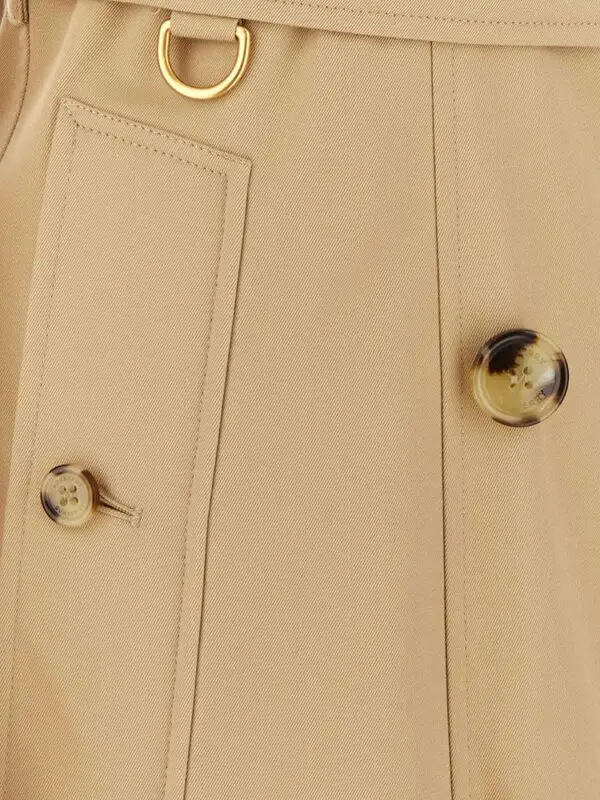 Burberry Knee-length Double-breasted Cotton Trench Coat With Belt And Epaulettes - Honey