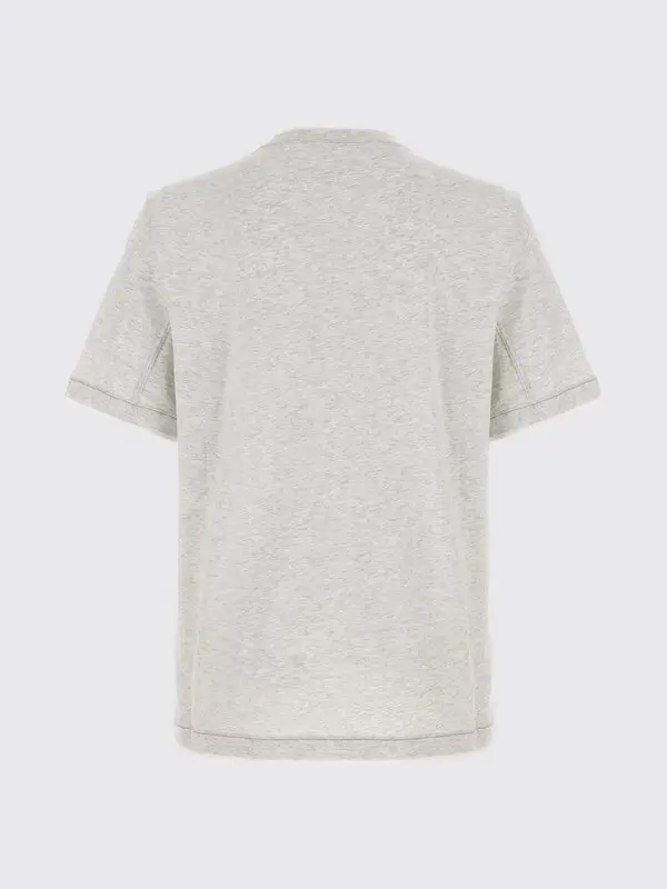 Brunello Cucinelli Slim Fit Cotton T-shirt With Contrast Logo And Trims - Mouse Grey
