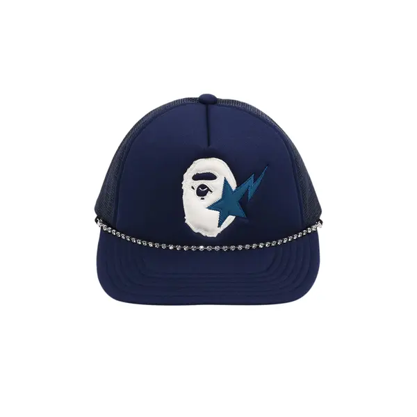 BAPE Sta Ape Head Leather Patched Mesh Cap - Blue