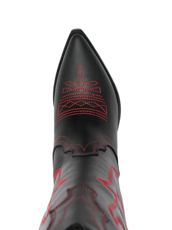SONORA Embroidered Leather Western Boots - Black