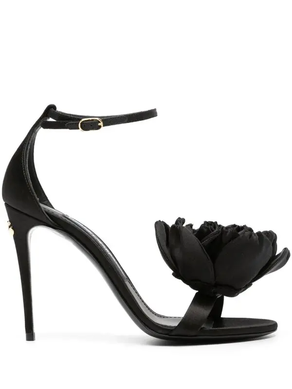 Dolce & Gabbana Keira Floral-appliqué Satin Sandals - Black