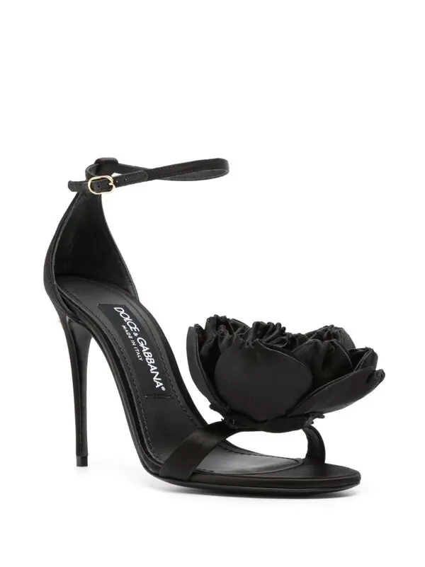 Dolce & Gabbana Keira Floral-appliqué Satin Sandals - Black