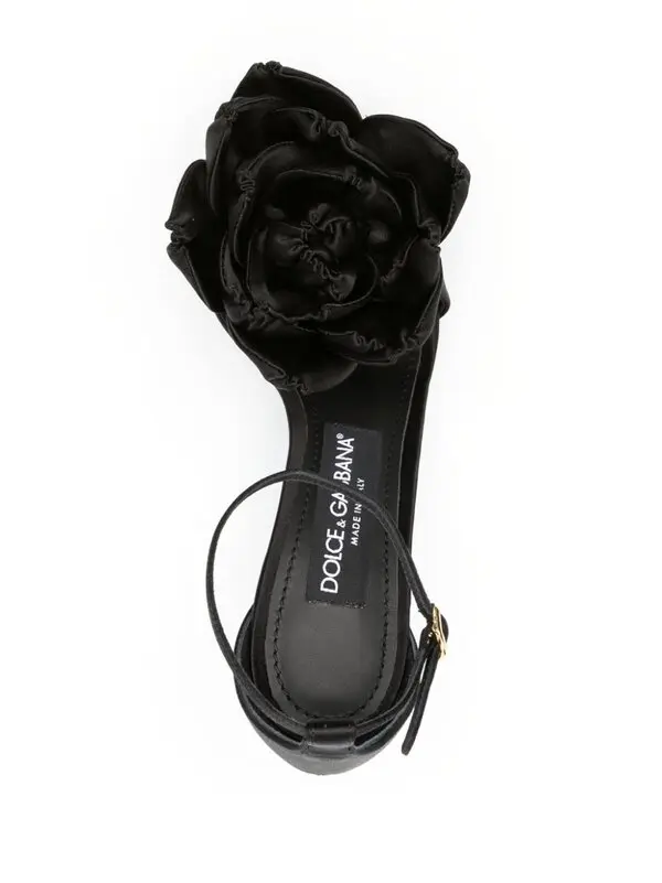 Dolce & Gabbana Keira Floral-appliqué Satin Sandals - Black