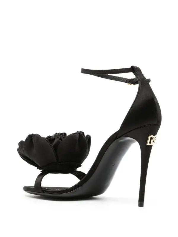 Dolce & Gabbana Keira Floral-appliqué Satin Sandals - Black