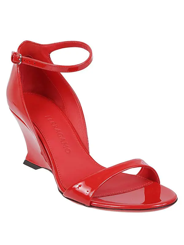 FERRAGAMO Patent Leather Open Toe Sandals - Red