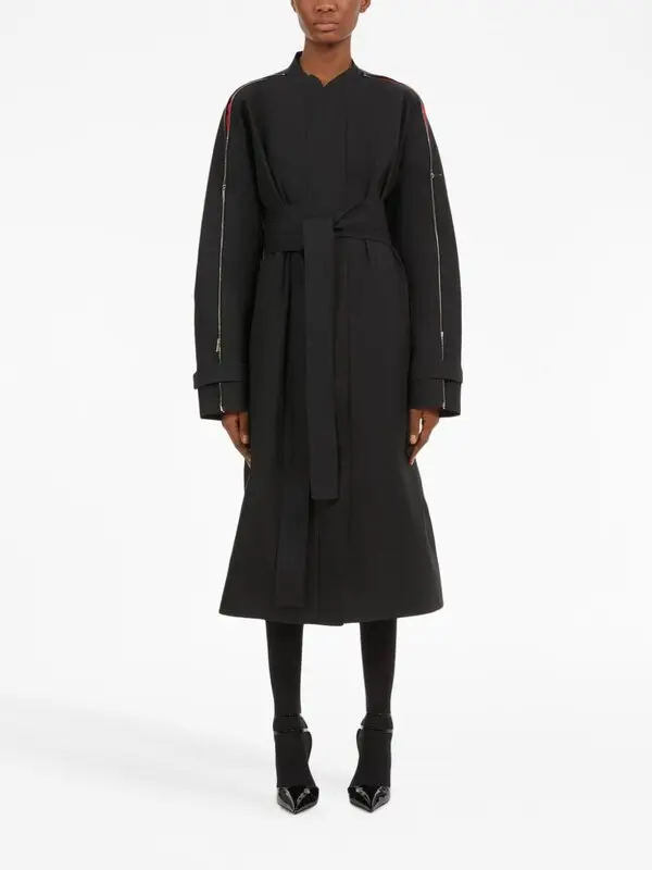 Ferragamo Zip Detail Cotton Blend Belted Trench Coat In