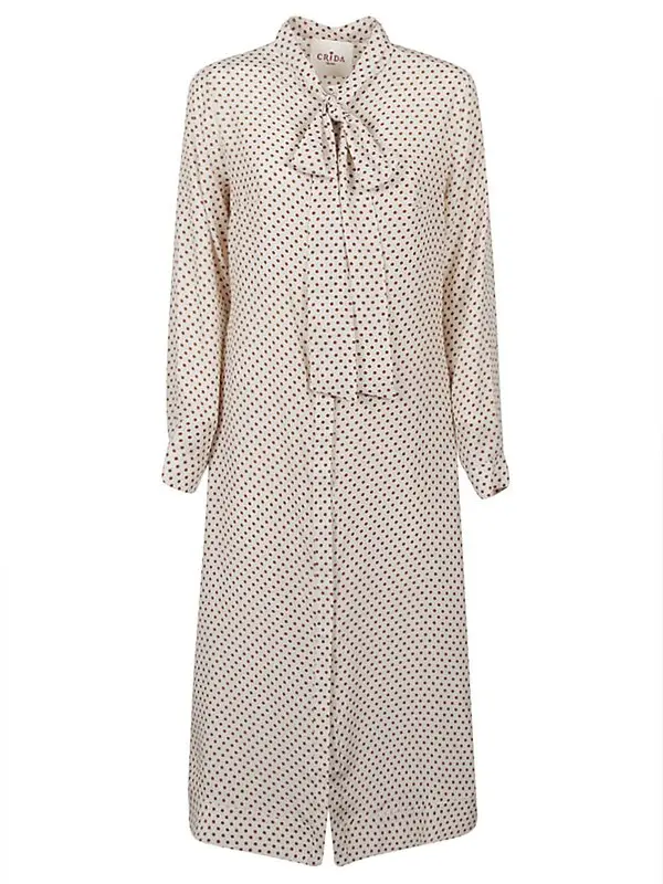 CRIDA MILANO Polka Dot Silk Midi Dress - White