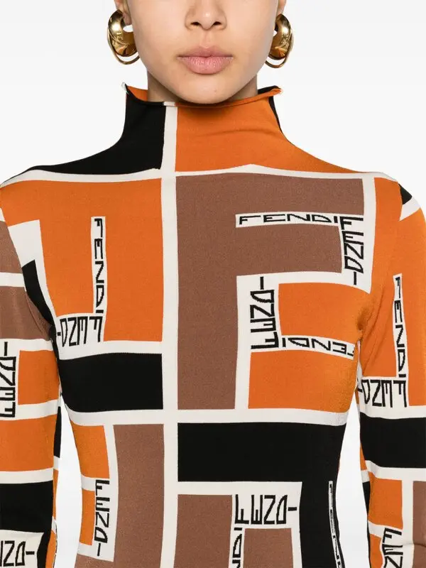 Fendi Printed High Neck Top