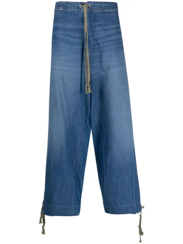 GREG LAUREN Wide Leg Denim Jeans - Denim Scuro