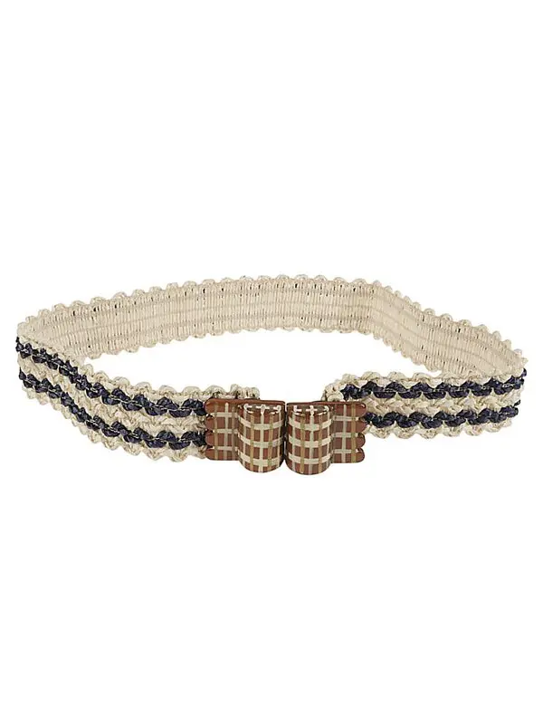 EXQUISITE J Striped Raffia Belt - Beige