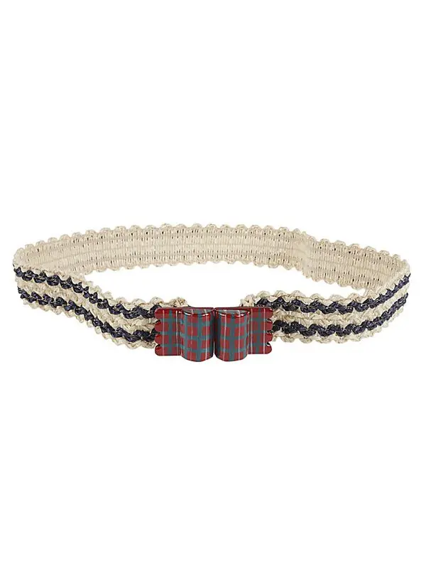 EXQUISITE J Striped Raffia Belt - Beige