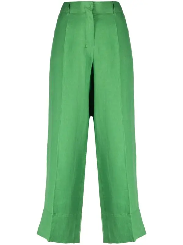 Max Mara Linen Cropped Trousers - Green