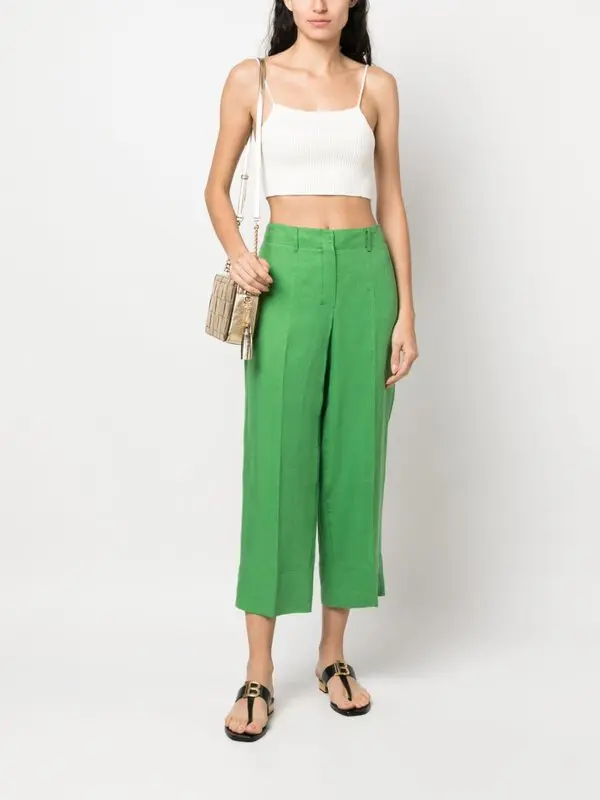 Max Mara Linen Cropped Trousers - Green