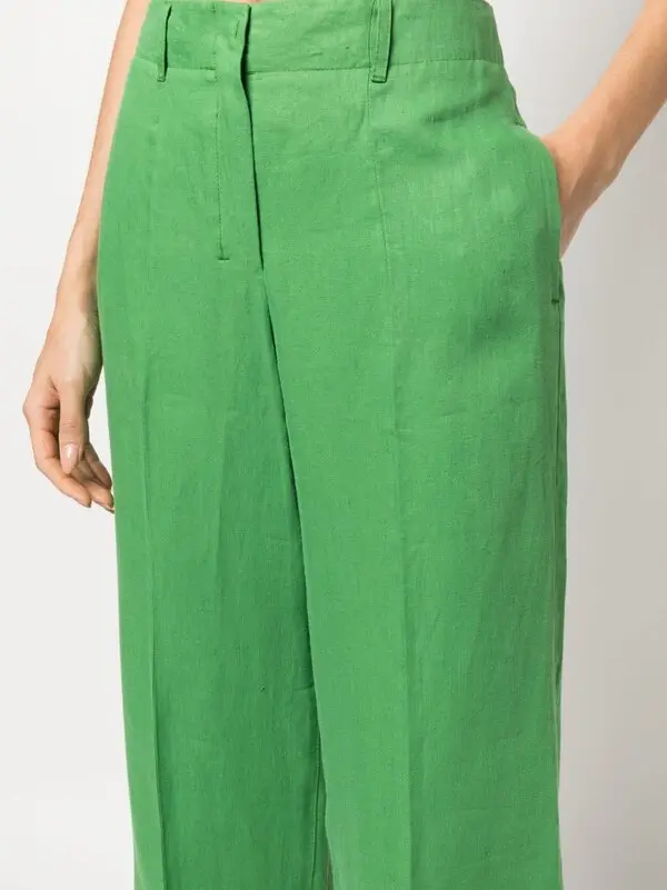 Max Mara Linen Cropped Trousers - Green