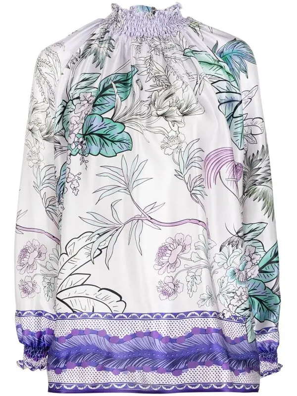 F.R.S FOR RESTLESS SLEEPERS High Neck Printed Silk Blouse - Lilac