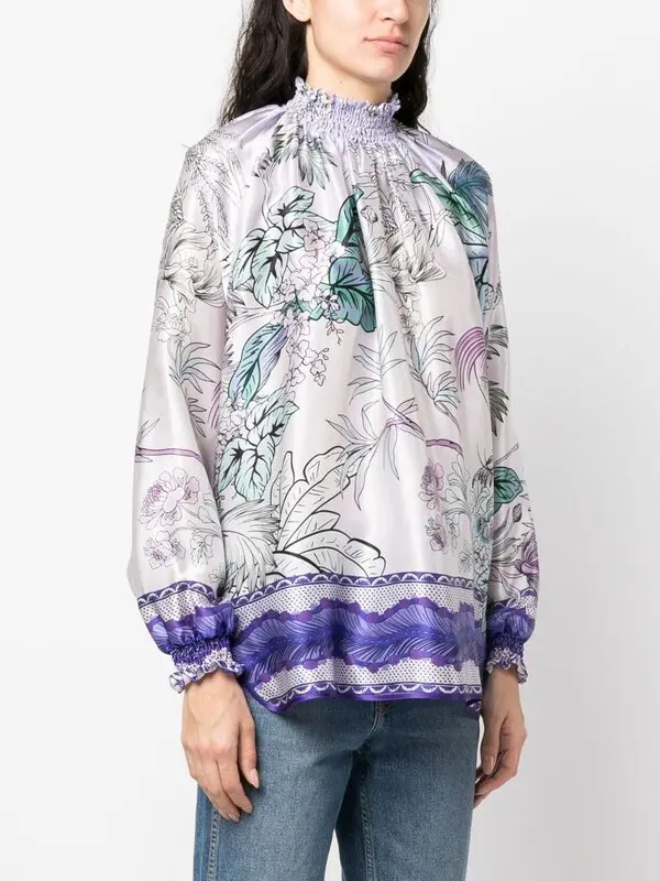F.R.S FOR RESTLESS SLEEPERS High Neck Printed Silk Blouse - Lilac