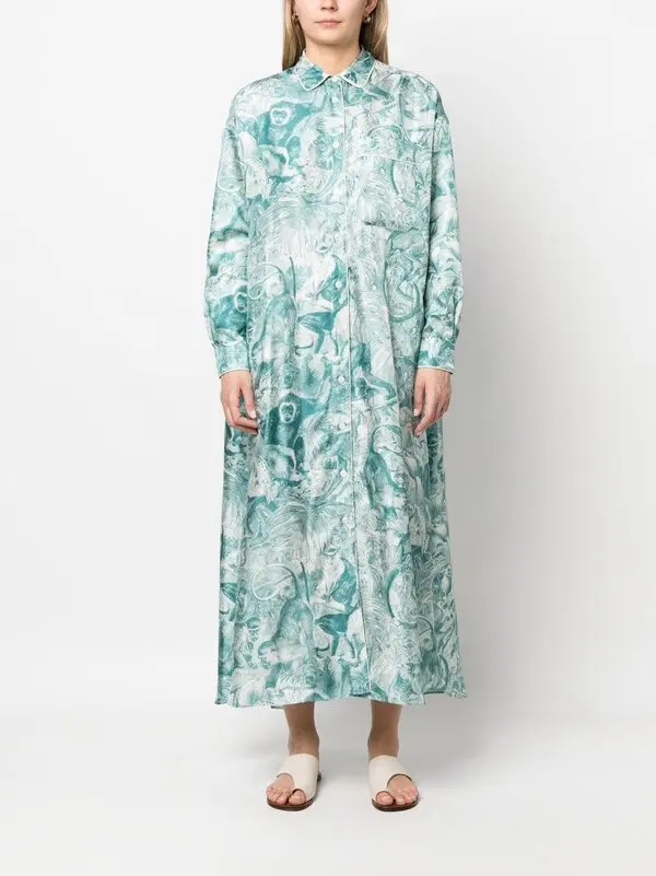 F.R.S FOR RESTLESS SLEEPERS Printed Silk Shirt Dress