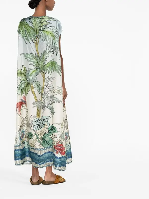 F.R.S FOR RESTLESS SLEEPERS Short Printed Silk Kaftan Dress