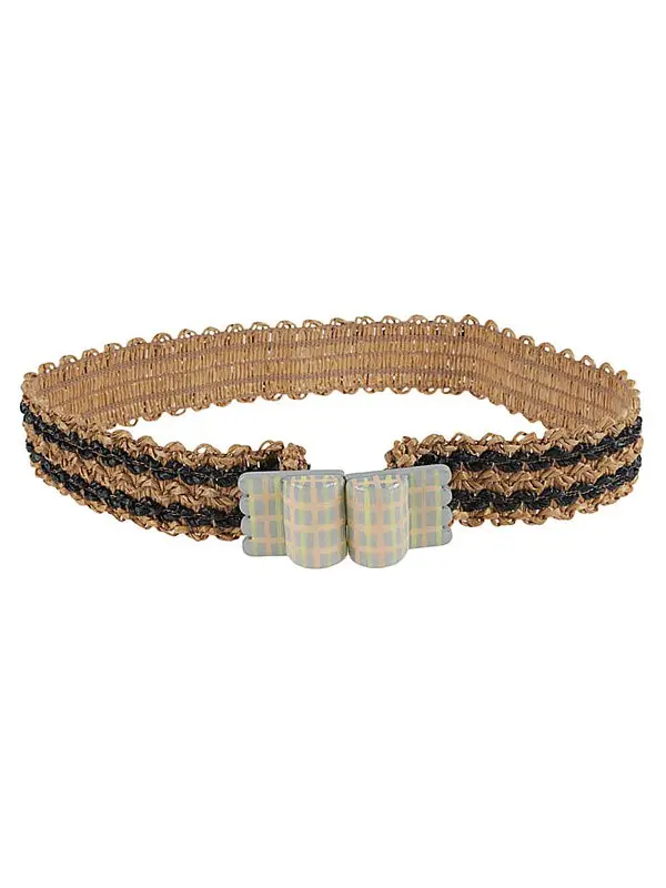 EXQUISITE J Striped Raffia Belt - Brown