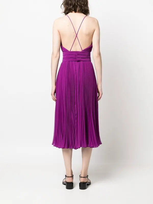 purple pleated midi dress ZARA NEW WOMAN FW23 CUT OUT PLEATED MIDI DRESS PURPLE