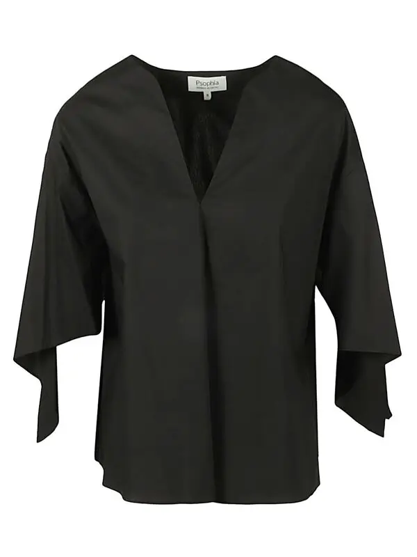 PSOPHIA Cotton V-neck Top - Black