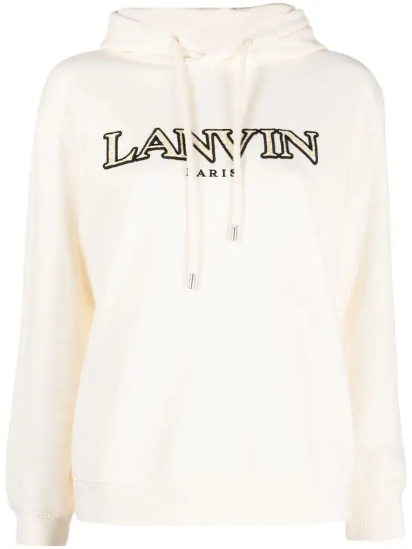 LANVIN Embroidered-logo Cotton Hoodie - White