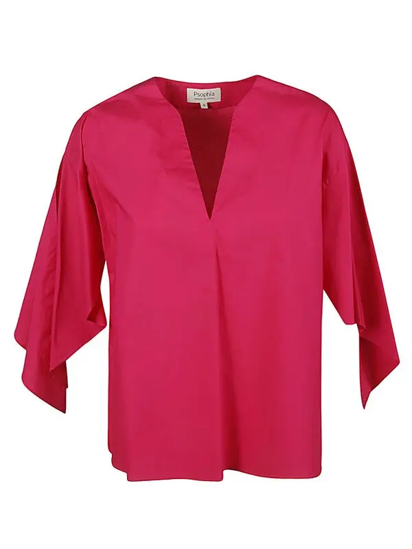 PSOPHIA Cotton V-neck Top - Fuchsia