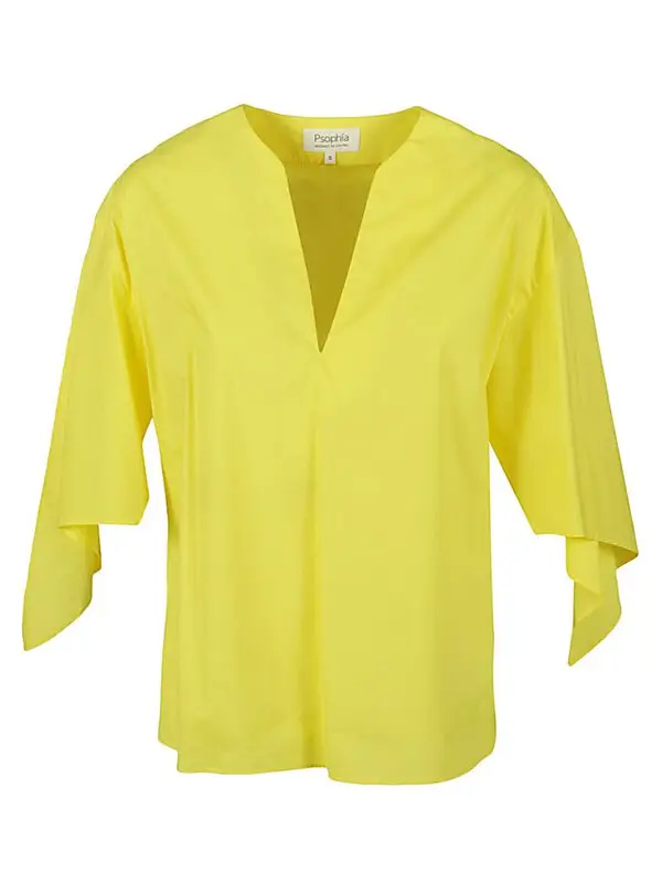 PSOPHIA Cotton V-neck Top - Yellow