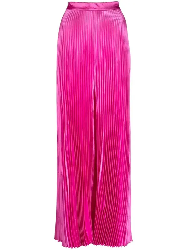 L'IDEE High Waisted Pleated Wide Leg Pants - Fuchsia