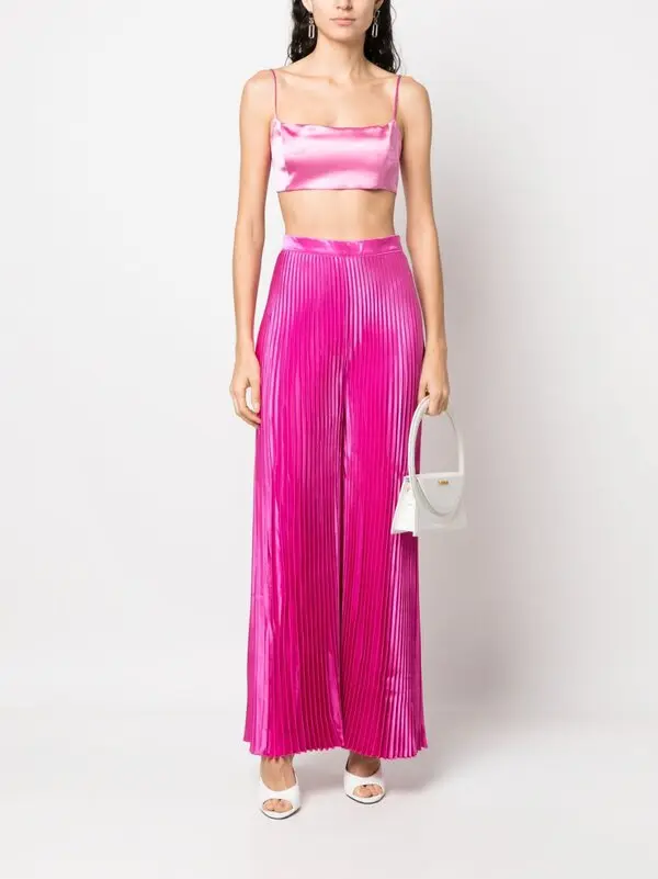 L'IDEE High Waisted Pleated Wide Leg Pants - Fuchsia