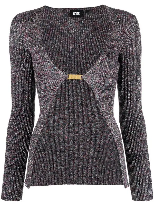 Gcds Logo Lurex Cardigan - Grey