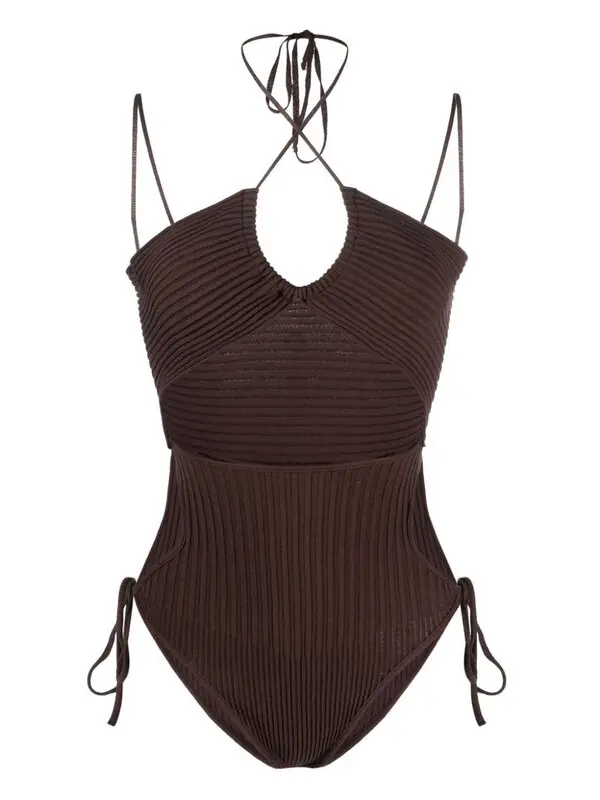 ANDREĀDAMO Cut Out Knit Bodysuit - Beige