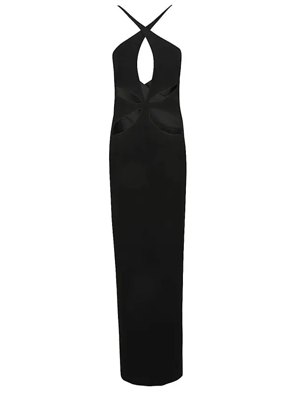 MONOT PRE Monot Cut-out Detail Silk Crepe Long Dress - Black