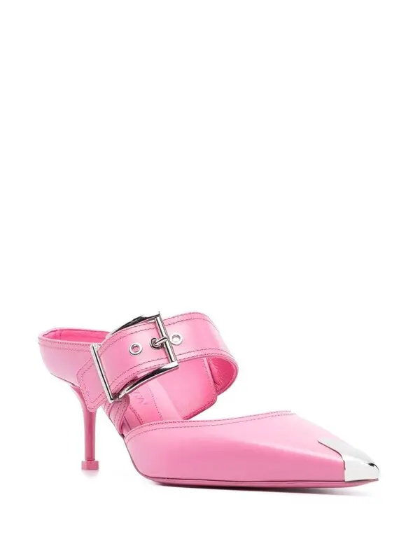 Alexander McQueen Buckled Leather Mules - Pink