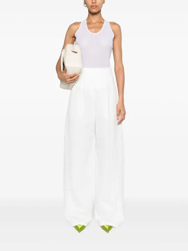 Sportmax Linen And Cotton Blend Wide Leg Trousers - White