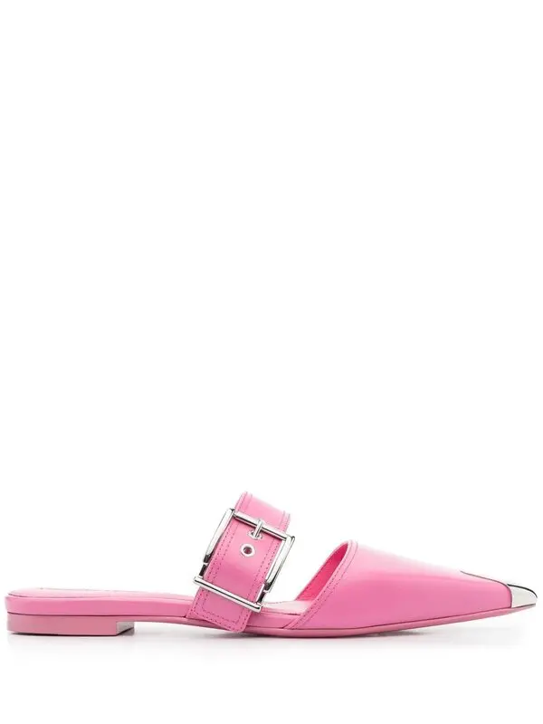 Alexander McQueen Buckled Leather Mules - Pink