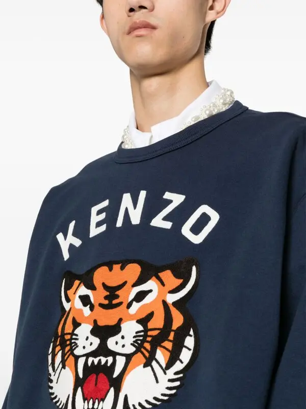 Kenzo Lucky Tiger Cotton Sweatshirt In Blue - 25% Off | Editorialist